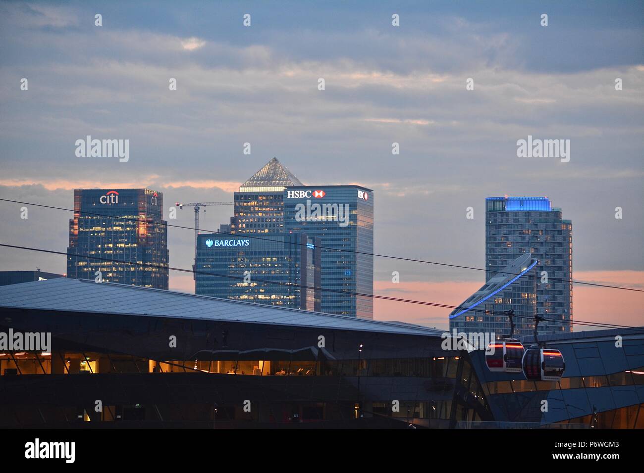 Long exposure of river thames and o2 arena at dusk hi-res stock ...