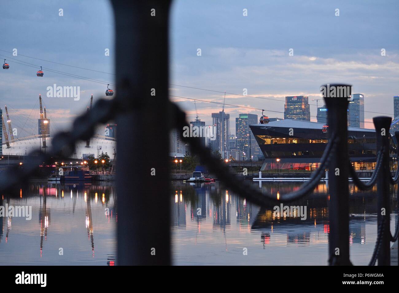 View of the City of London skyline, Canary Wharf skyline, the Air Line ...