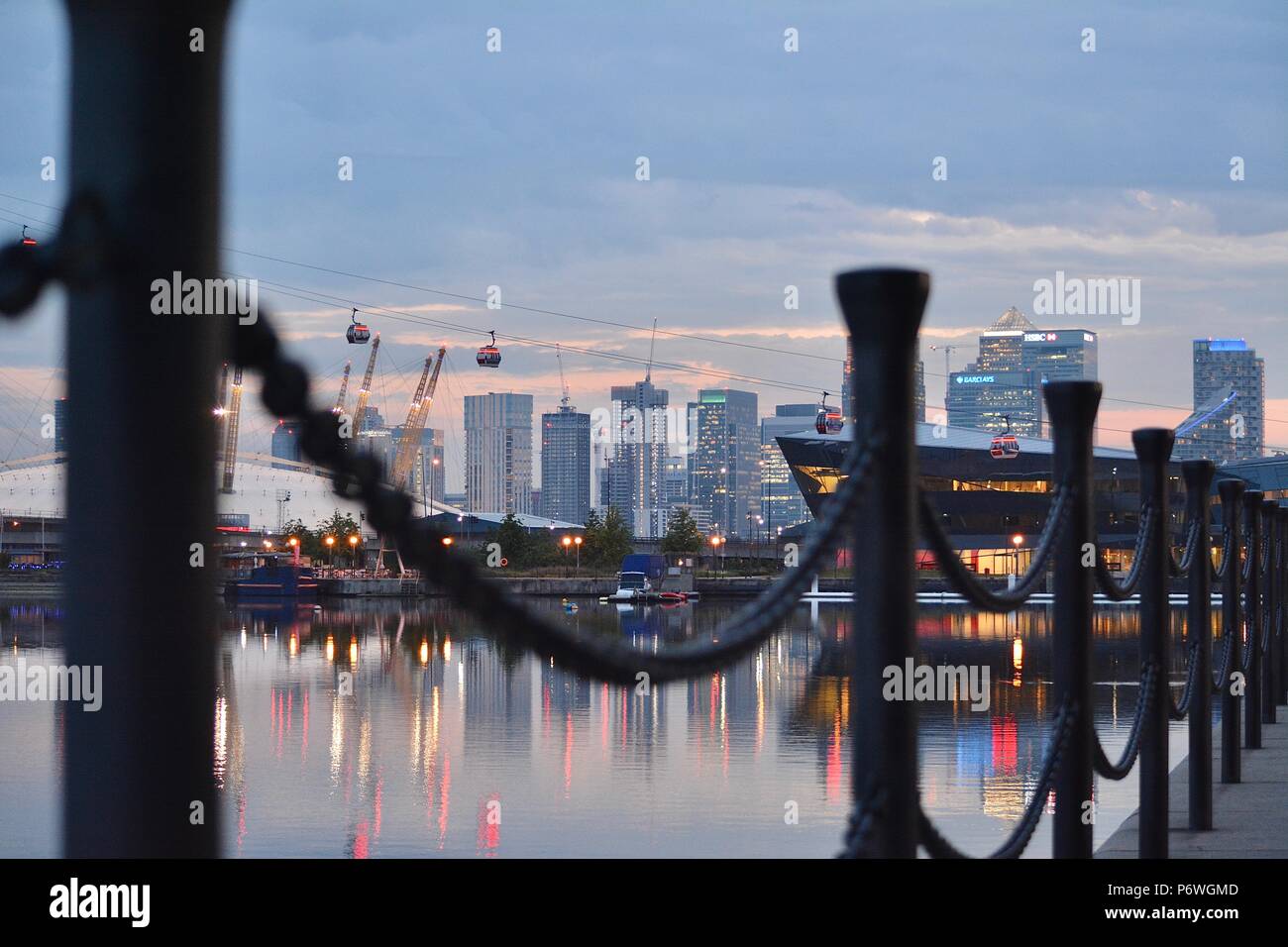 View of the City of London skyline, Canary Wharf skyline, the Air Line ...
