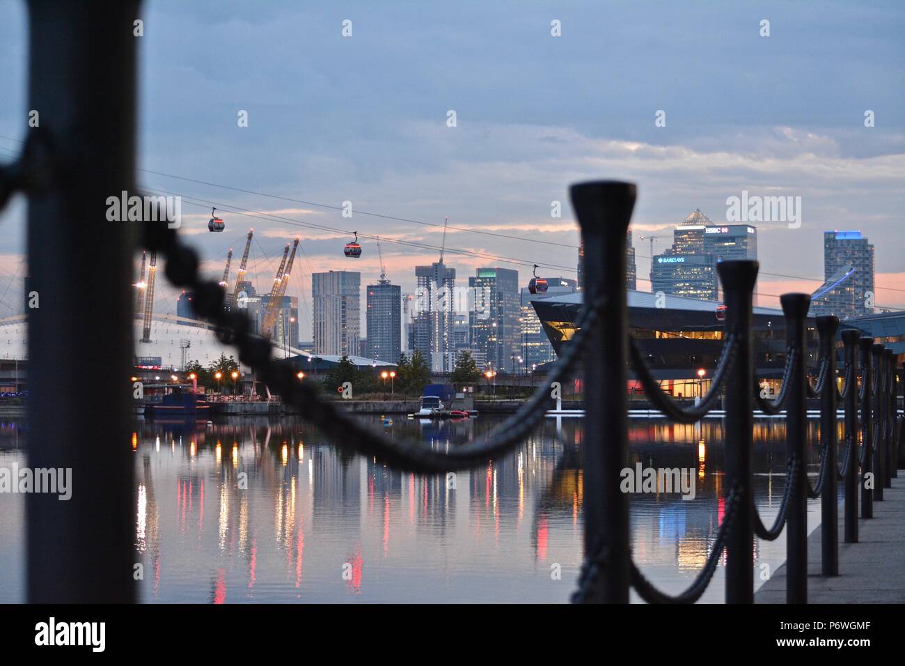 View of the City of London skyline, Canary Wharf skyline, the Air Line ...