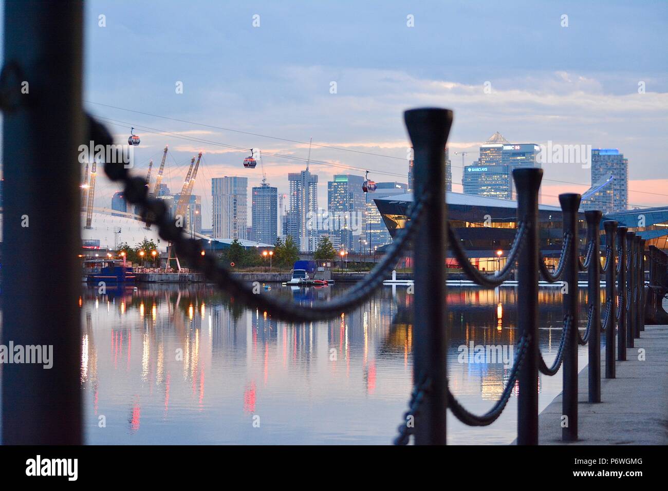 Long exposure of river thames and o2 arena at dusk hi-res stock ...