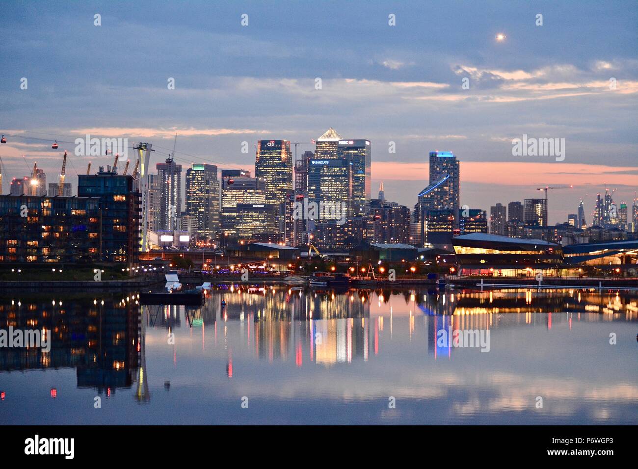 View of the City of London skyline, Canary Wharf skyline, the Air Line ...