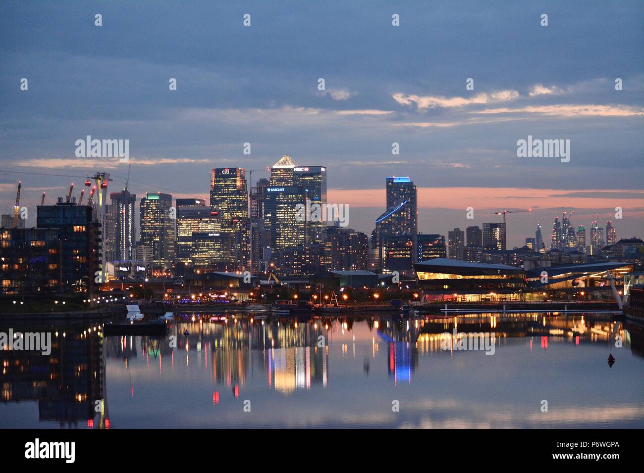 View of the City of London skyline, Canary Wharf skyline, the Air Line ...