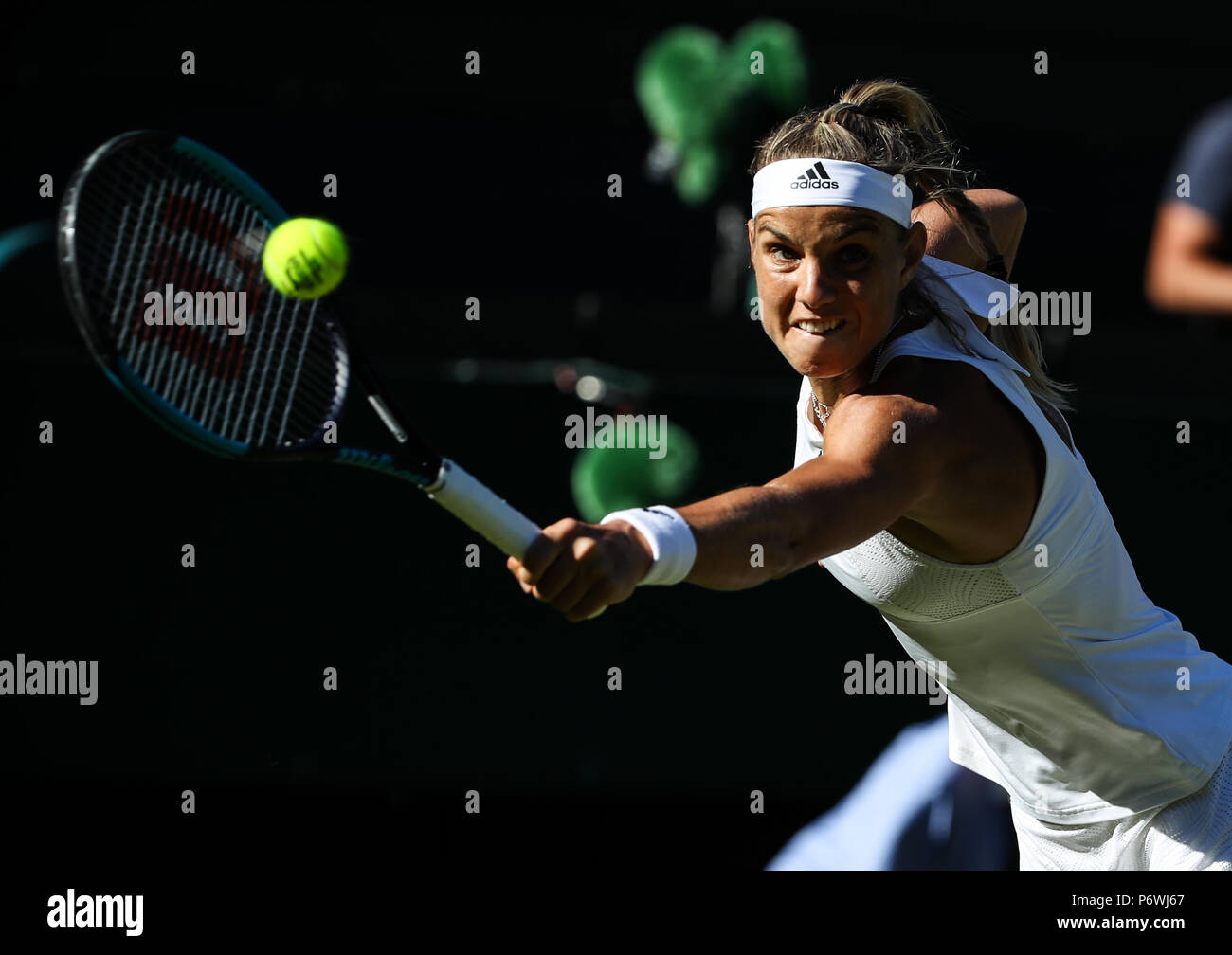 London, UK. 2nd July, 2018. Arantxa Rus of the Netherland returns the ...