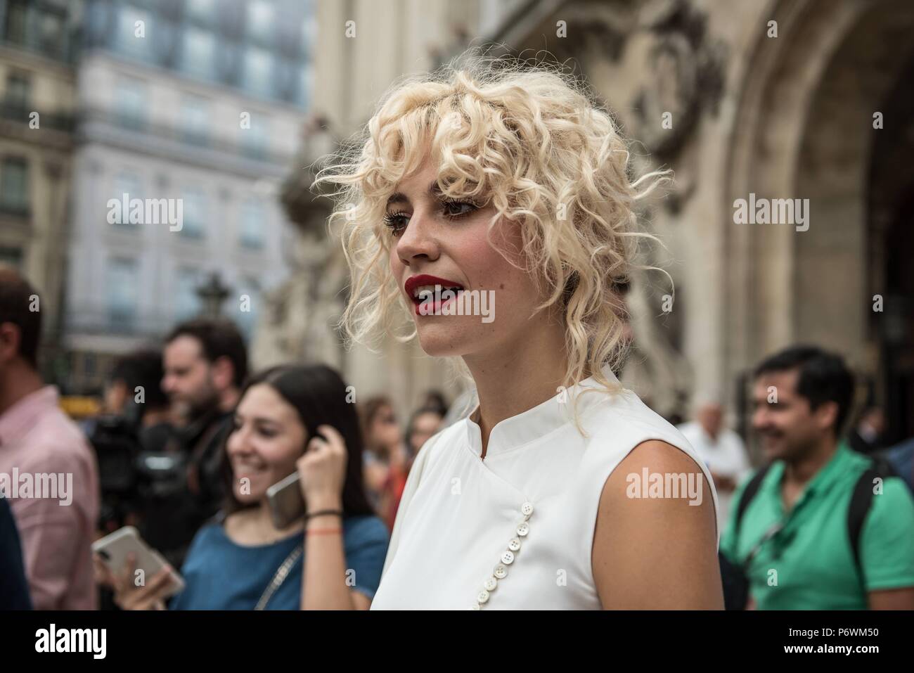 Pixie Lott attending the Schiaparelli runway show during Haute Couture ...