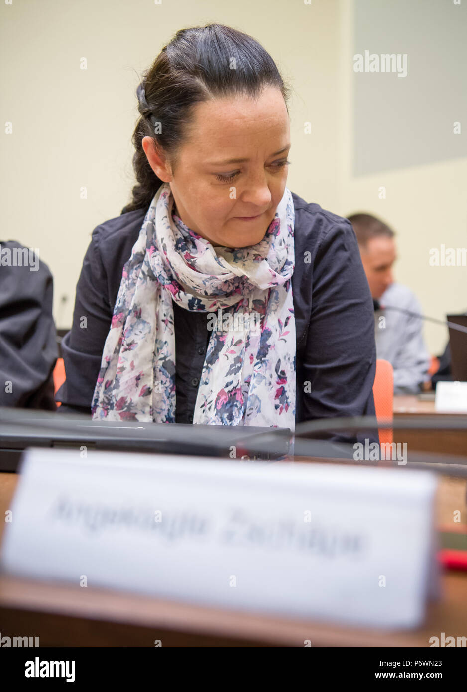 Munich, Germany. 03rd July, 2018. The accused, Beate Zschaepe, taking ...