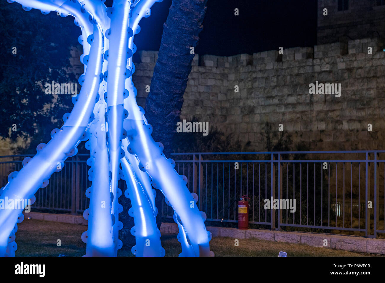 Jerusalem, Israel. 2nd July, 2018. The "8 bit Jerusalem" light ...
