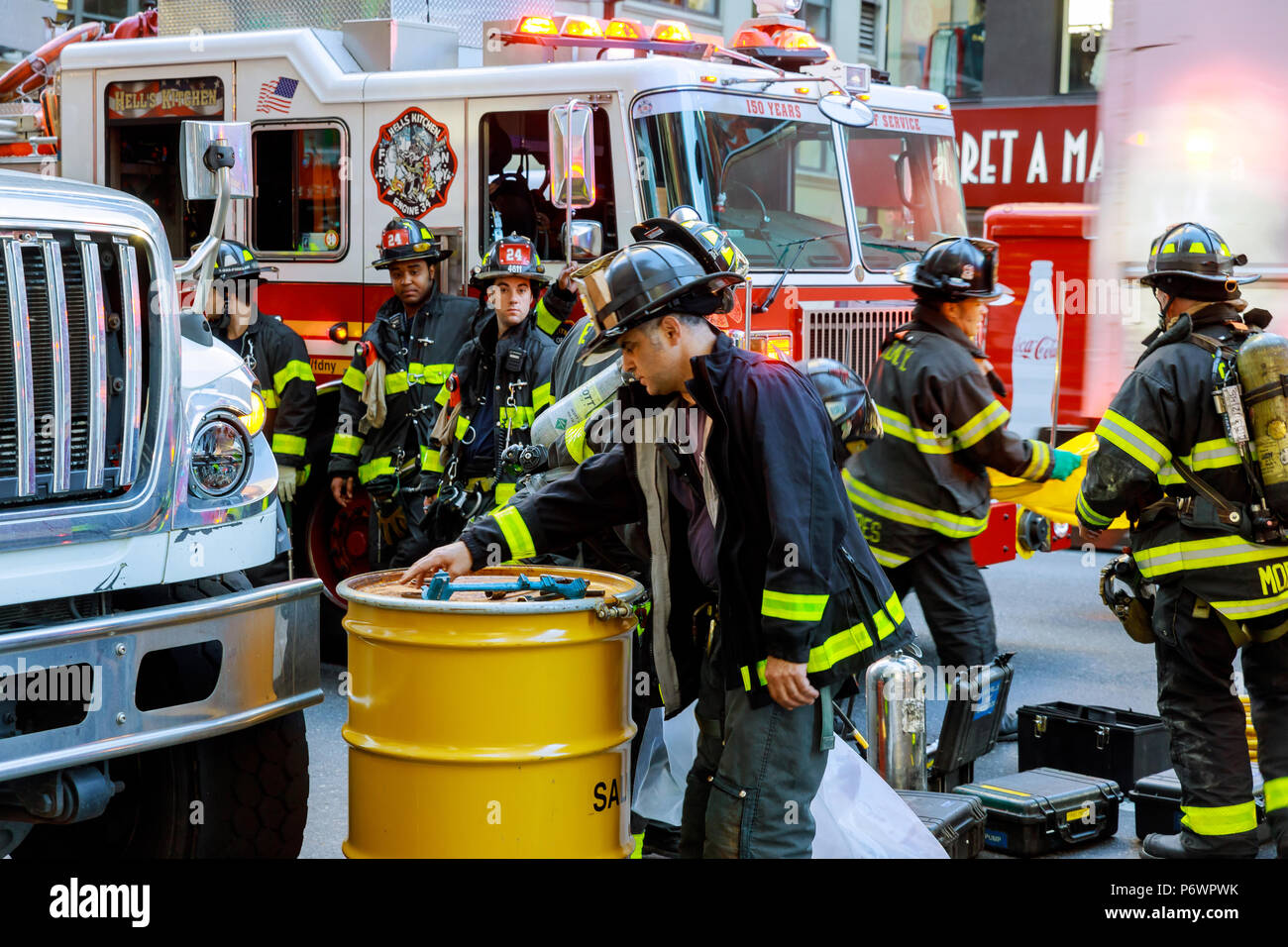 New York, USA. 3rd July 2018. Firefighters with the fire departments ...