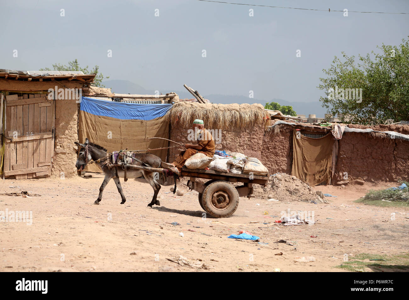 Islamabad. 3rd July, 2018. An Afghan Refugee man rides on a donkey cart ...