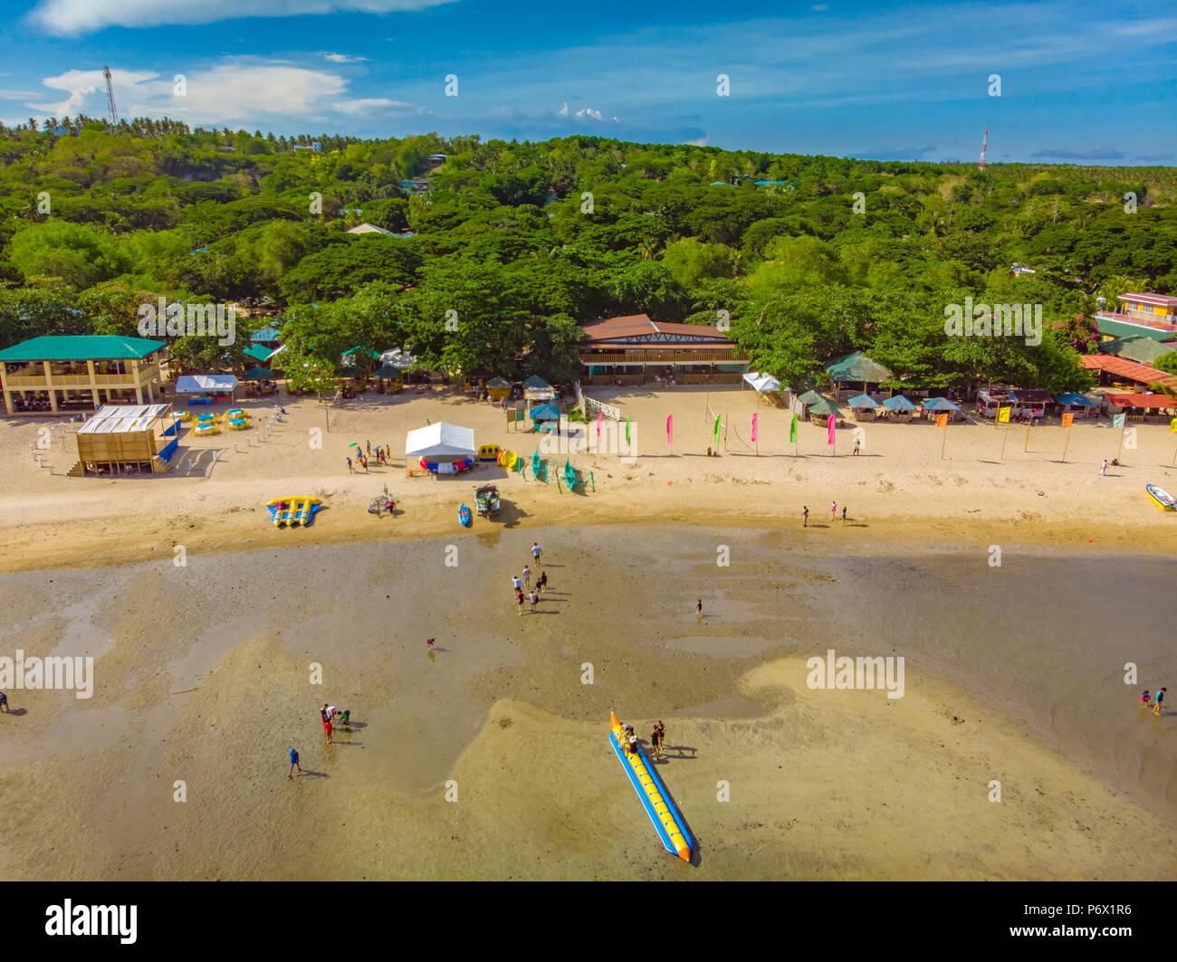 Aerial view of the beach of Laiya, Batangas on a low tide Stock Photo ...