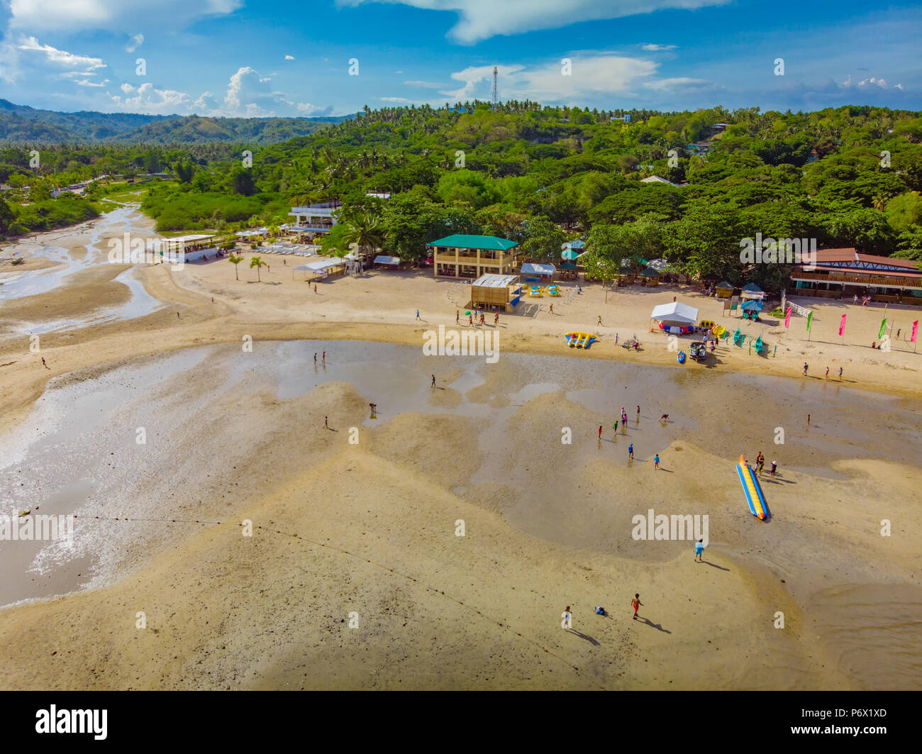 Aerial view of the beach of Laiya, Batangas on a low tide Stock Photo ...