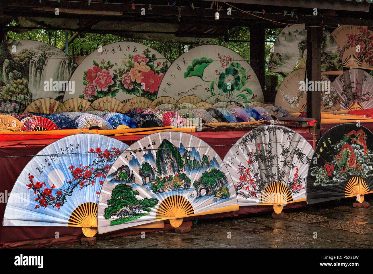 Traditional handicraft chinese fans withs imajing of landscape and ...