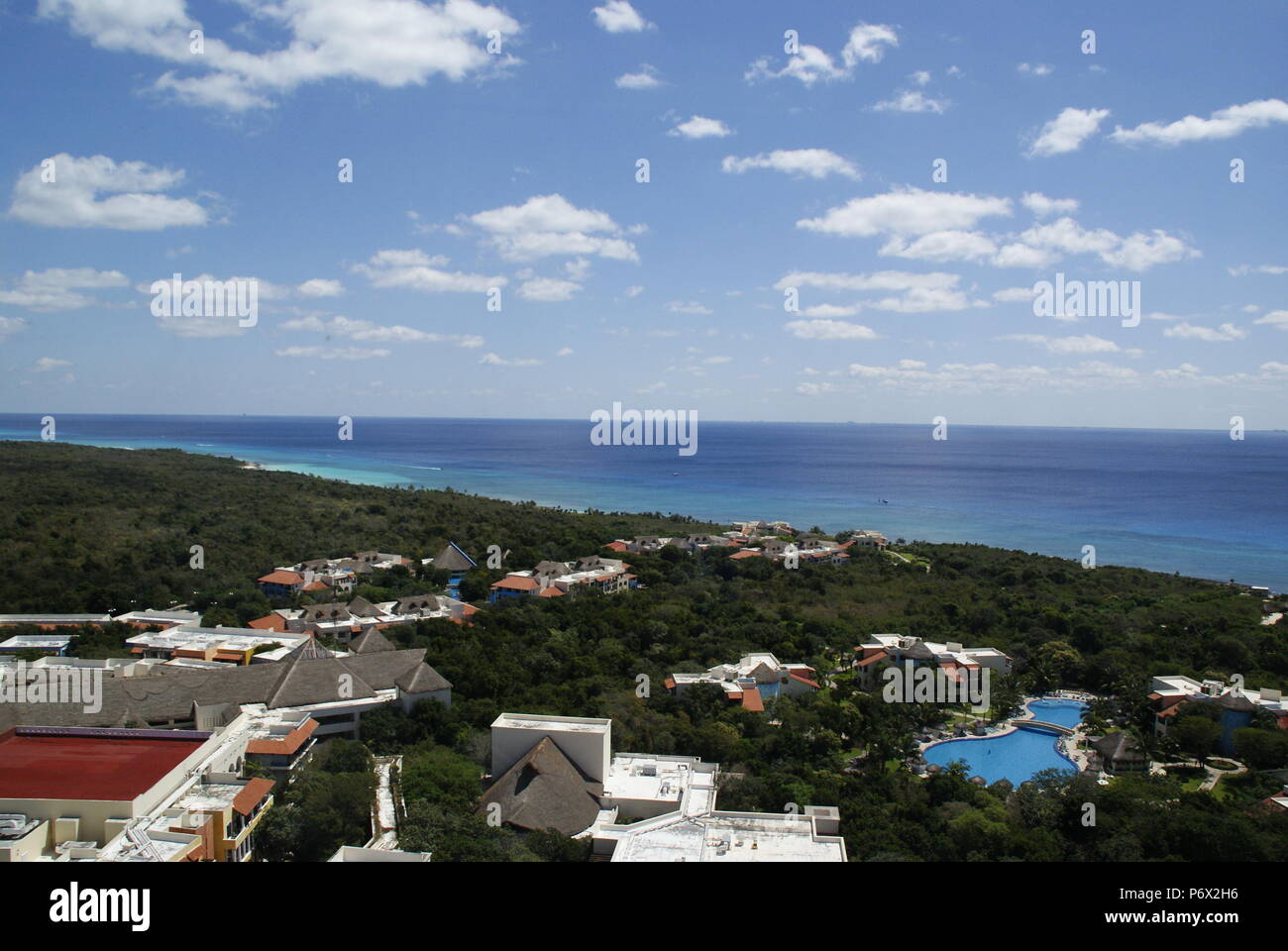 Calm blue sea without waves seen from a cliff with room for text Stock ...