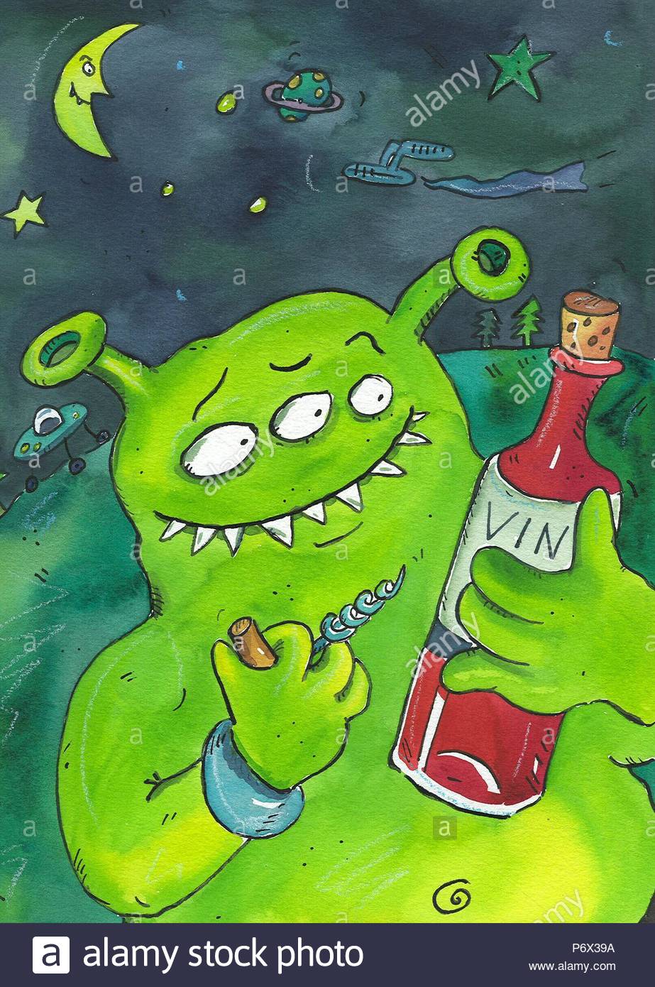 Cartoon Illustration Funny Alien Spaceship Stock Photos & Cartoon ...