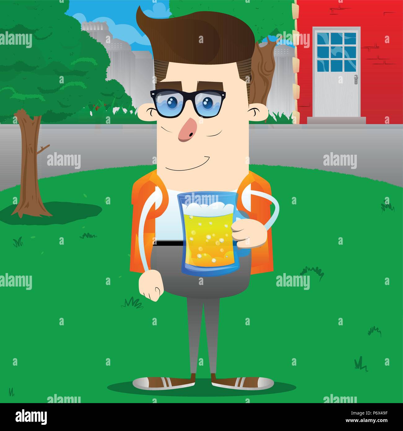 Schoolboy drinking beer. Vector cartoon character illustration Stock ...