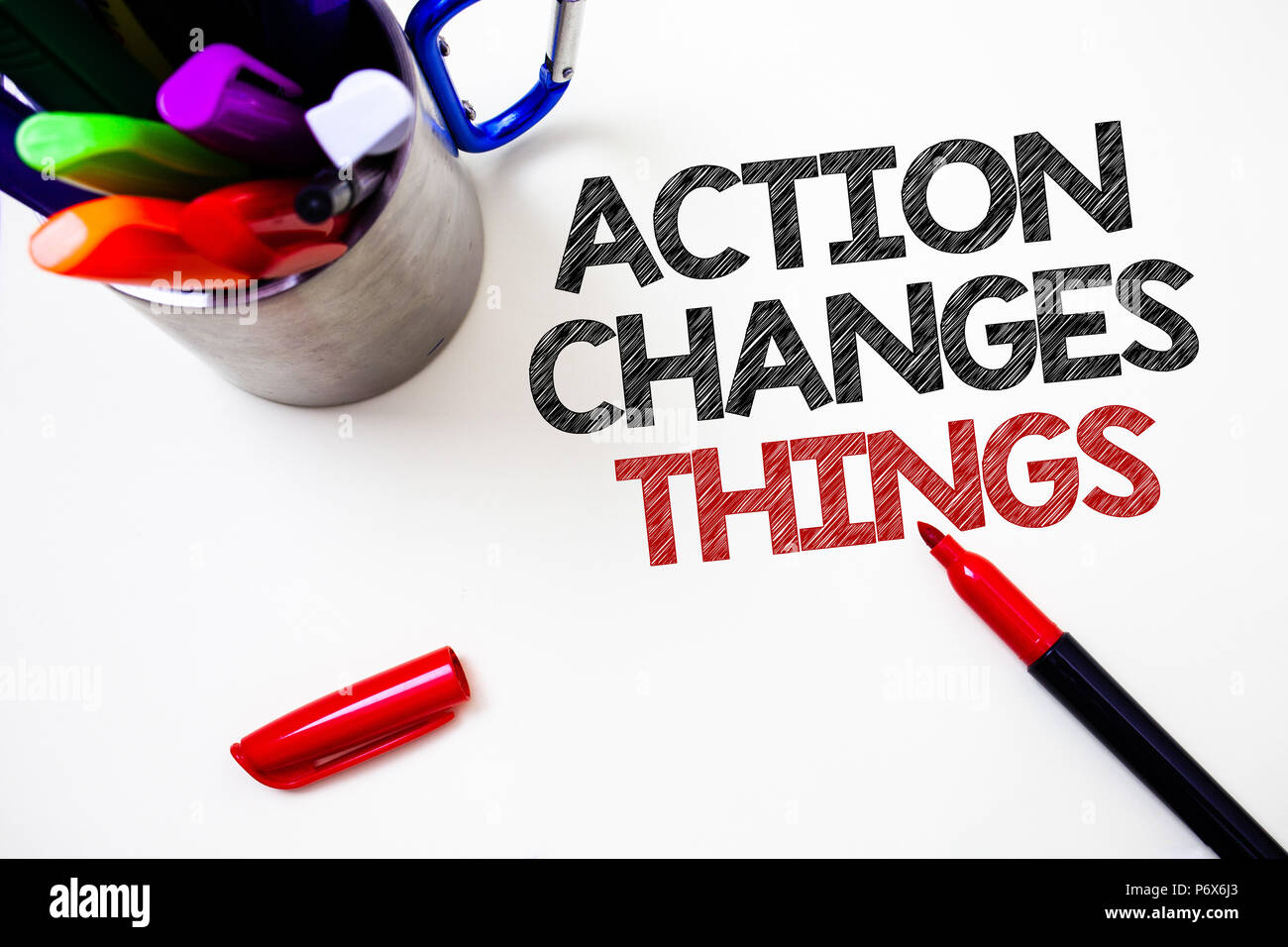 Text sign showing Action Changes Things. Conceptual photo improve ...