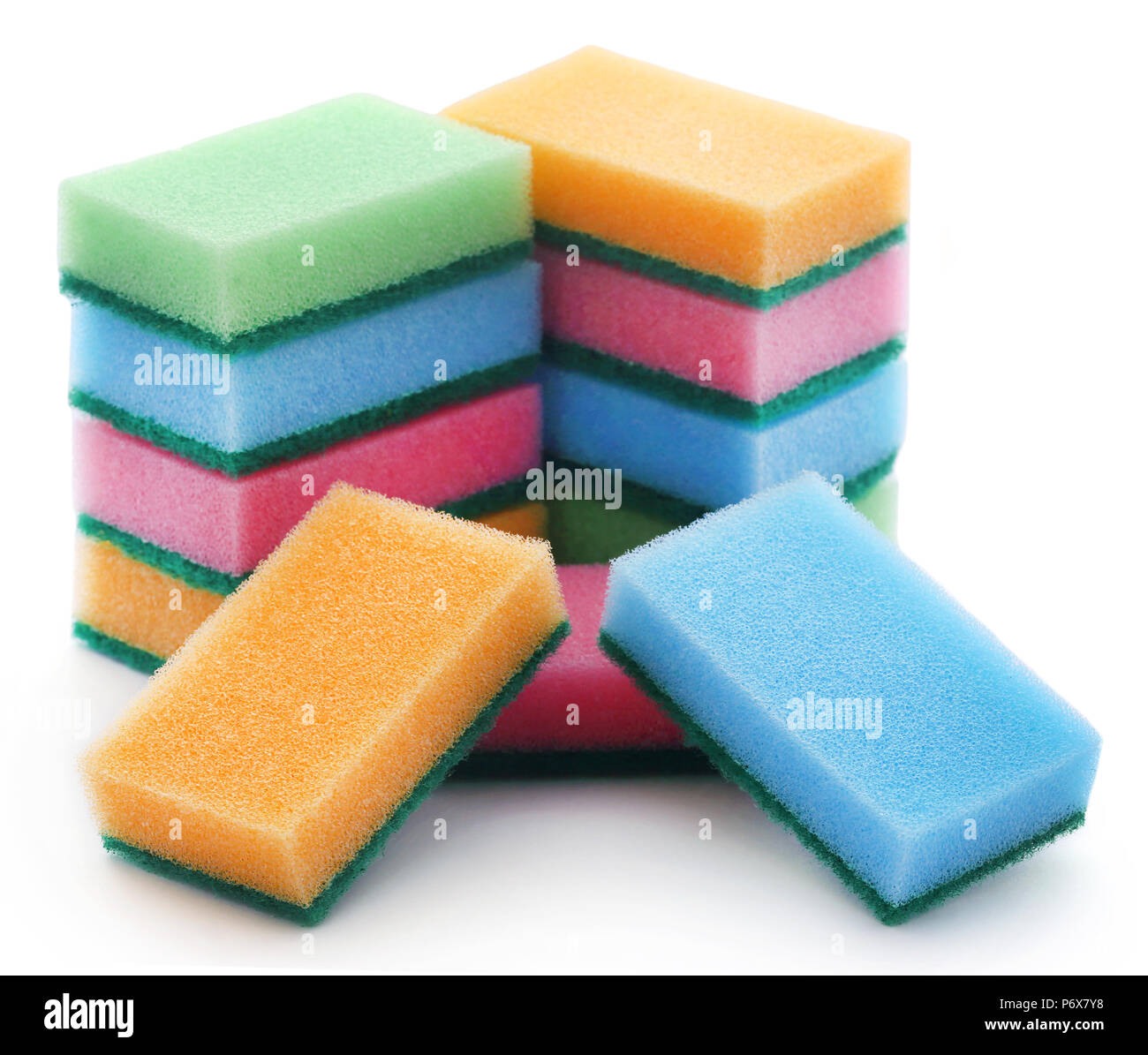 Kitchen sponge with scotch brite over white background Stock Photo - Alamy