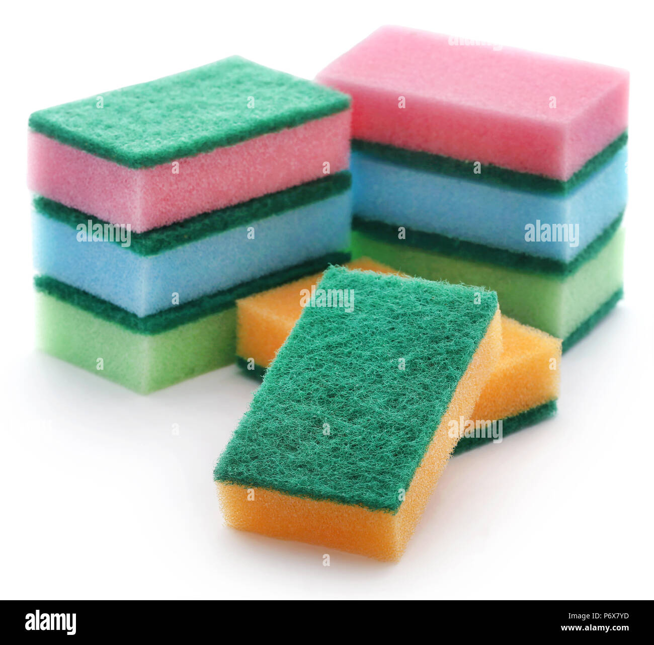 Kitchen sponge with scotch brite over white background Stock Photo - Alamy