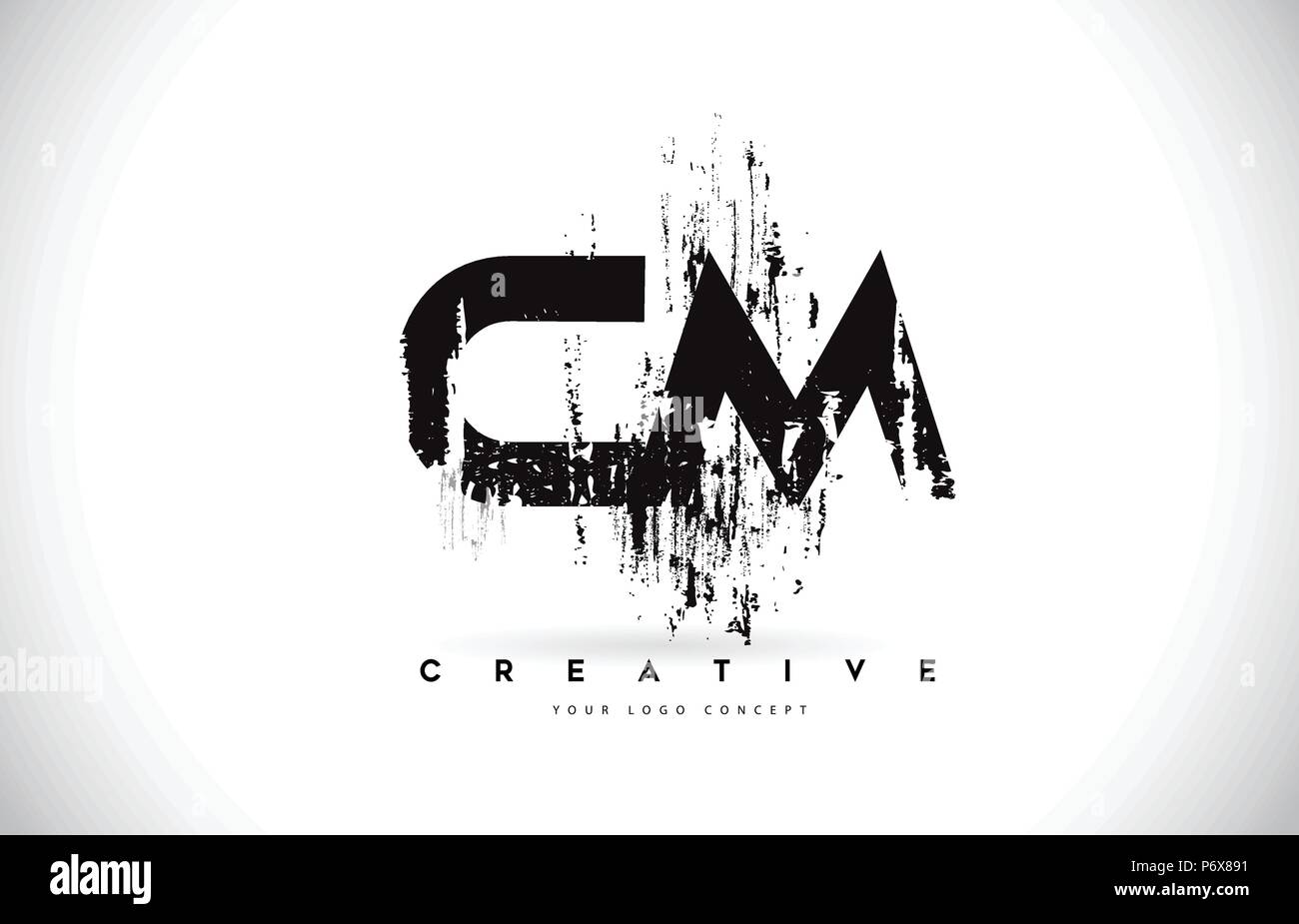 CM C M Grunge Brush Letter Logo Design in Black Colors. Creative Brush ...