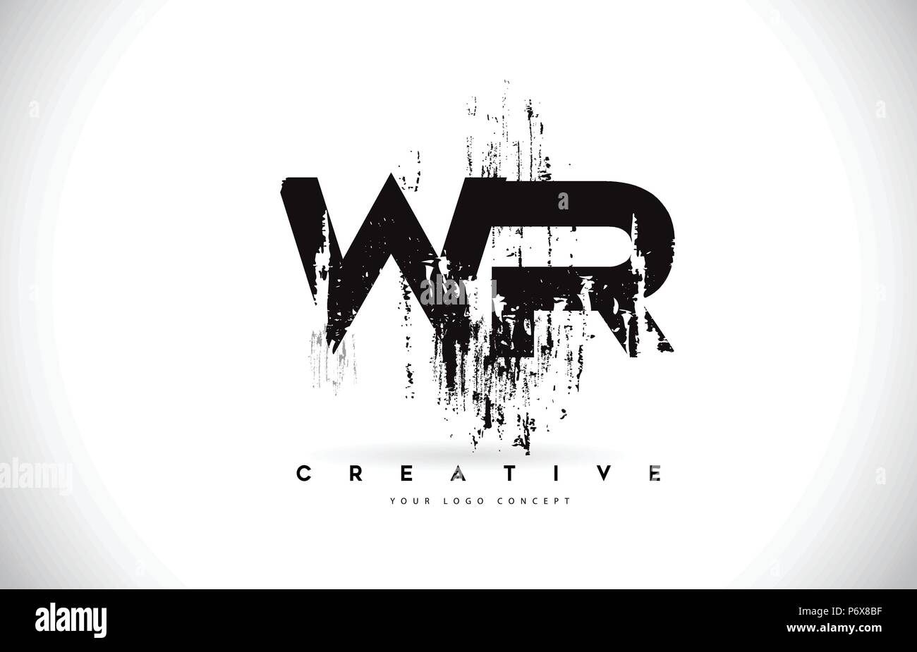WR W R Grunge Brush Letter Logo Design in Black Colors. Creative Brush ...