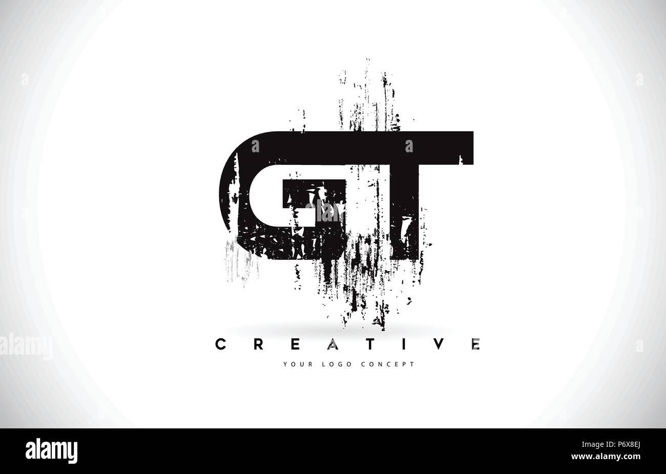 GT G T Grunge Brush Letter Logo Design in Black Colors. Creative Brush ...