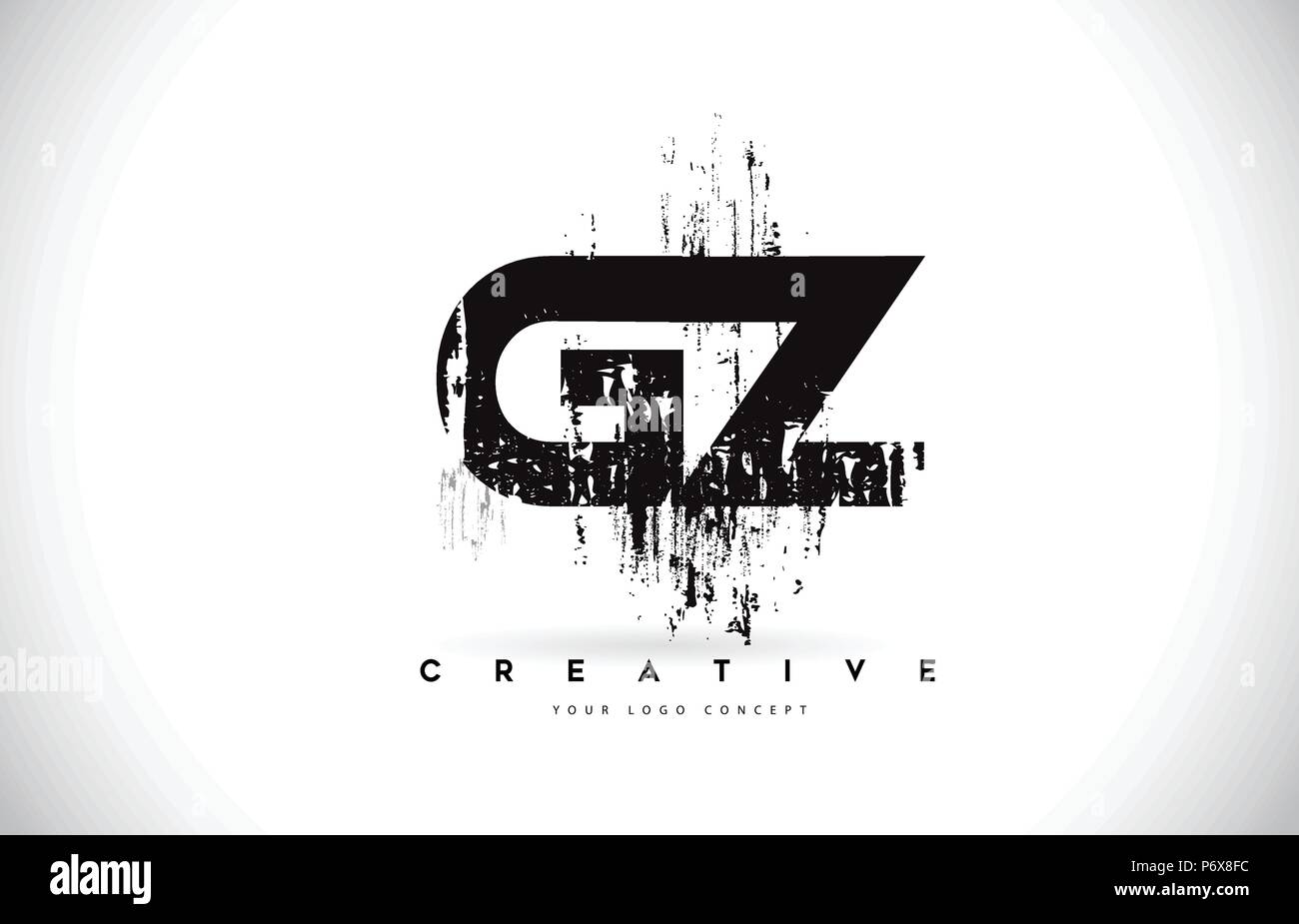 GZ G Y Grunge Brush Letter Logo Design in Black Colors. Creative Brush ...