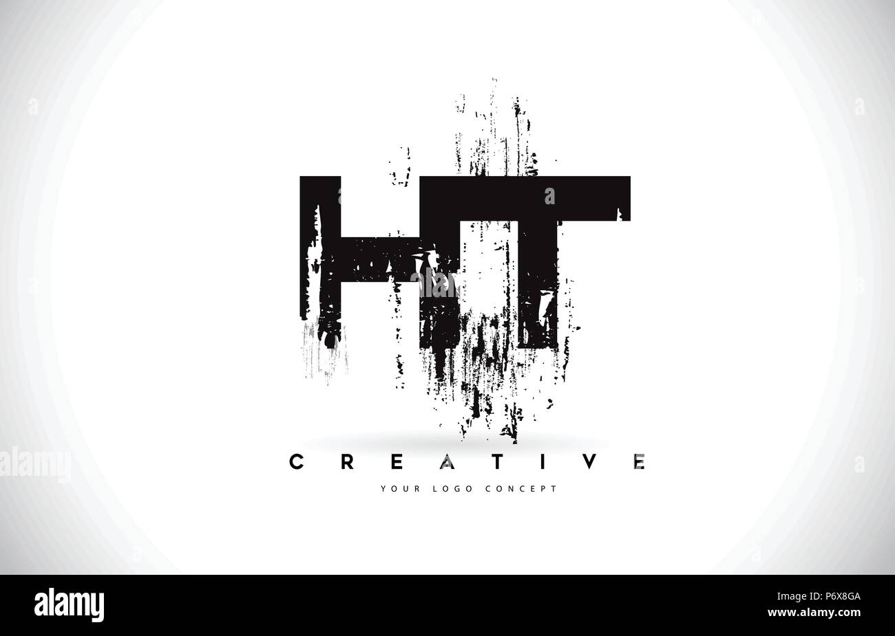 HT H T Grunge Brush Letter Logo Design in Black Colors. Creative Brush ...