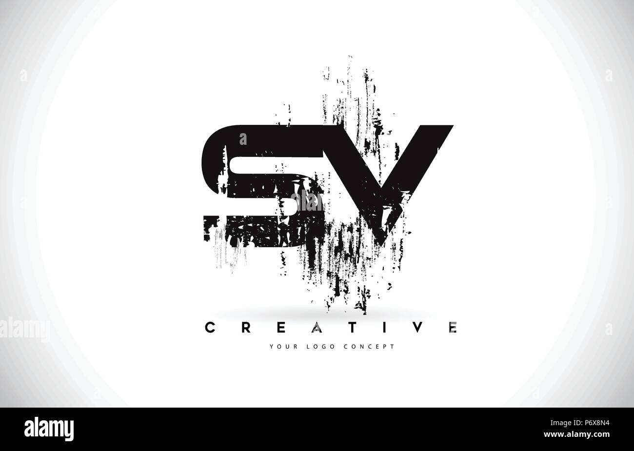 SV S V Grunge Brush Letter Logo Design in Black Colors. Creative Brush ...