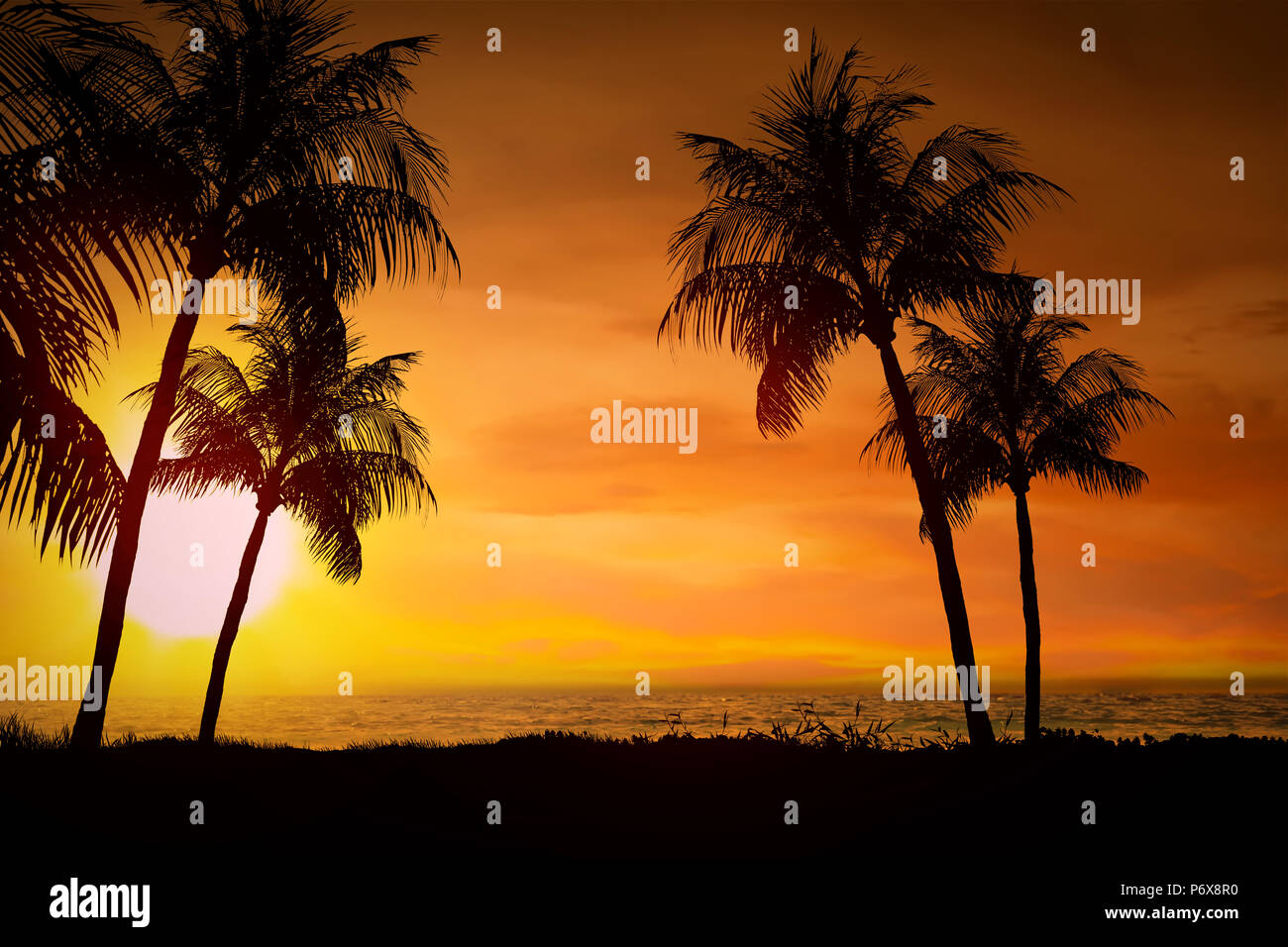 Dusk time and sunset view on the beach Stock Photo - Alamy