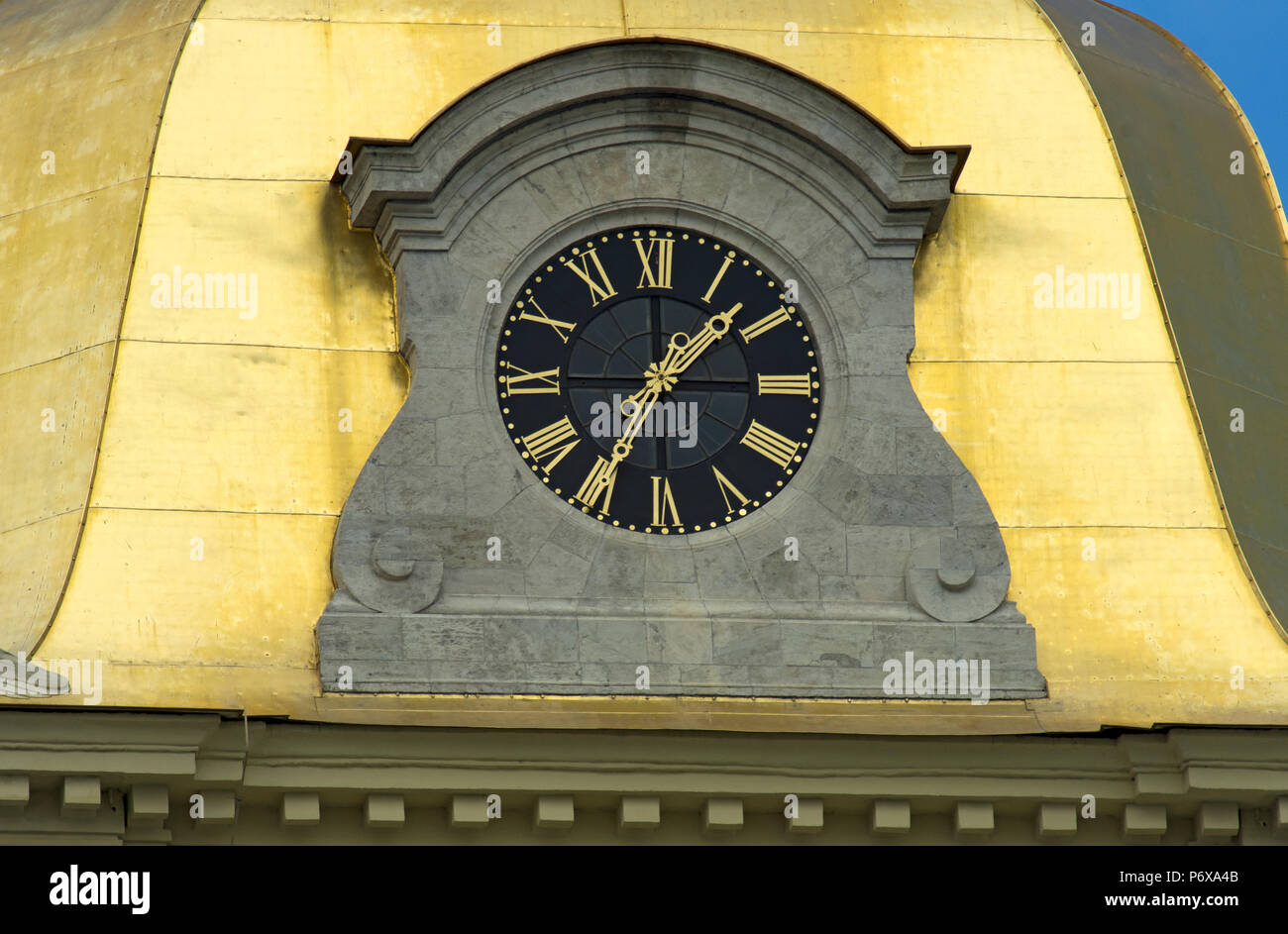 Tower clock on the Peter and Paul fortress in St. Petersburg close-up ...