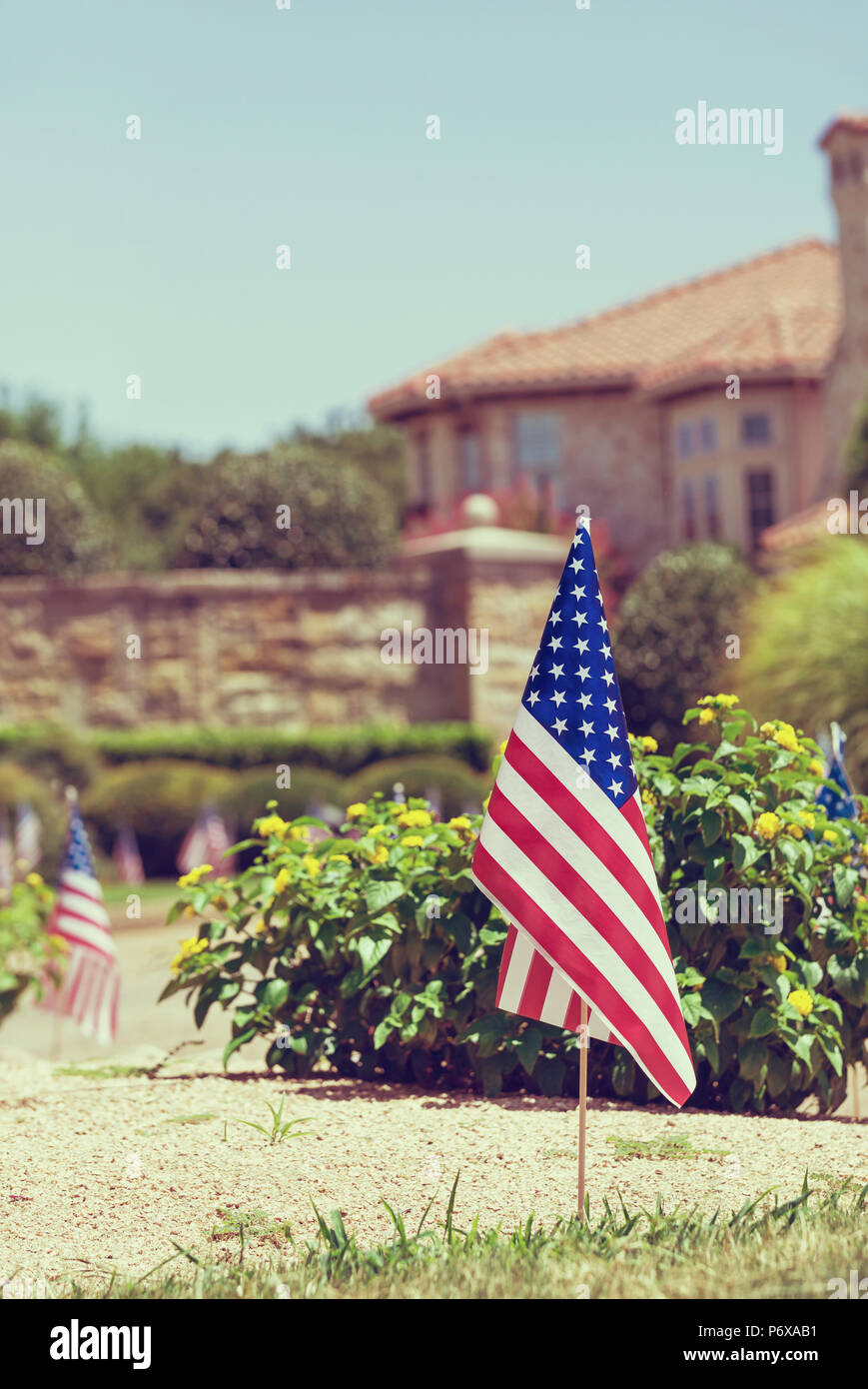 American flags displayed in honor of the 4th of July in a Texas ...
