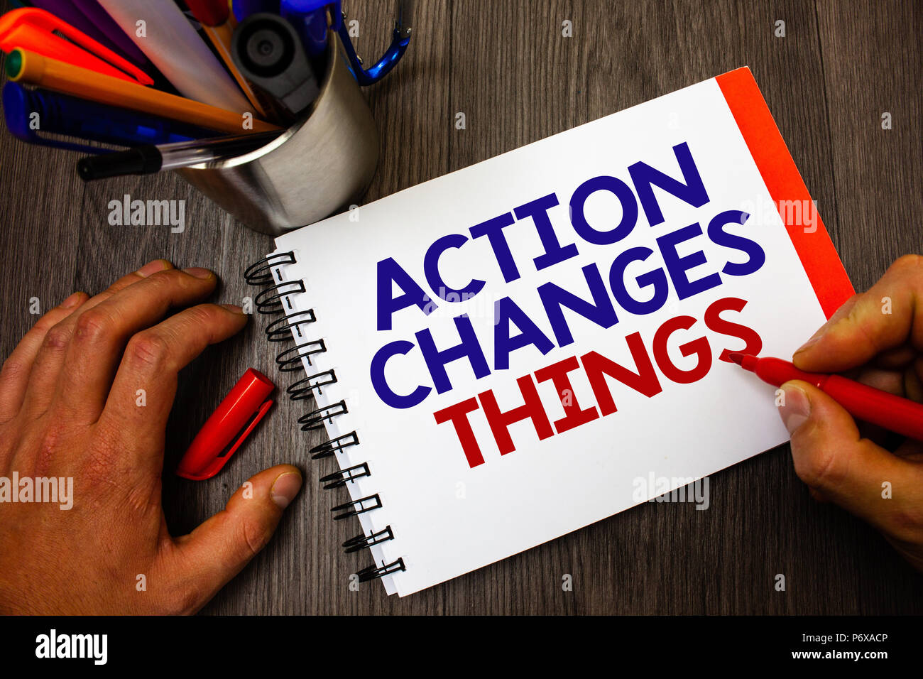 Text sign showing Action Changes Things. Conceptual photo improve ...