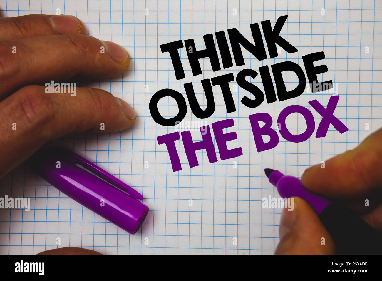 Text sign showing Think Outside The Box. Conceptual photo Thinking of ...