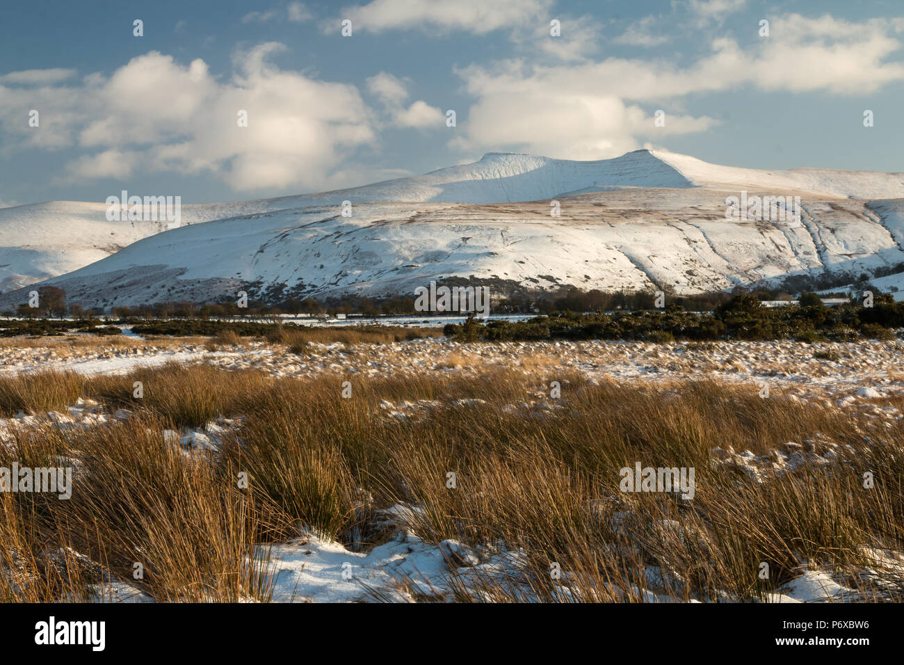 Snow fall covers Pen Y Fan and Corn Du, Brecon Beacons National Park ...