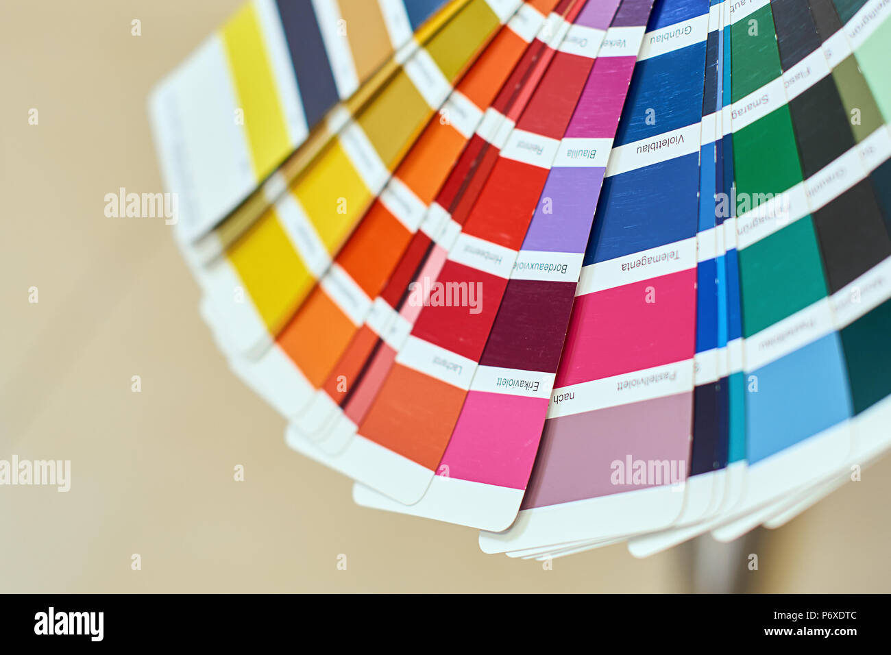 Close-up of color wheel or palette for choosing paint tone, samples of ...