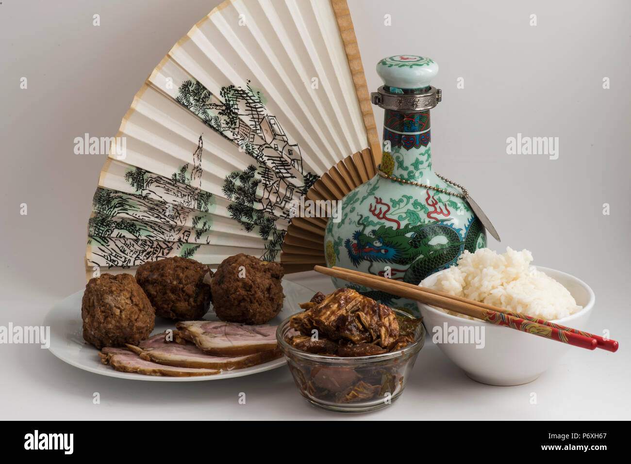 Still life of Chinese liqueur Baijiu with food Stock Photo - Alamy