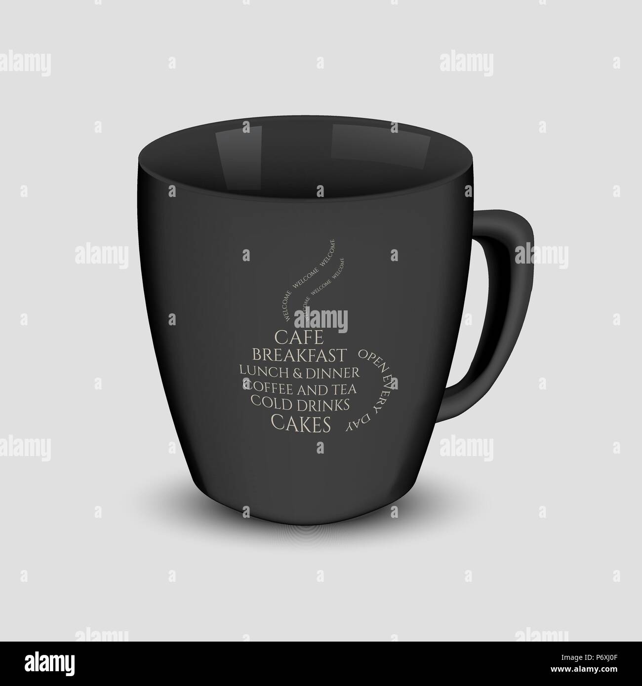 Black Vector cup mockup with handle and typography logo Stock Vector ...
