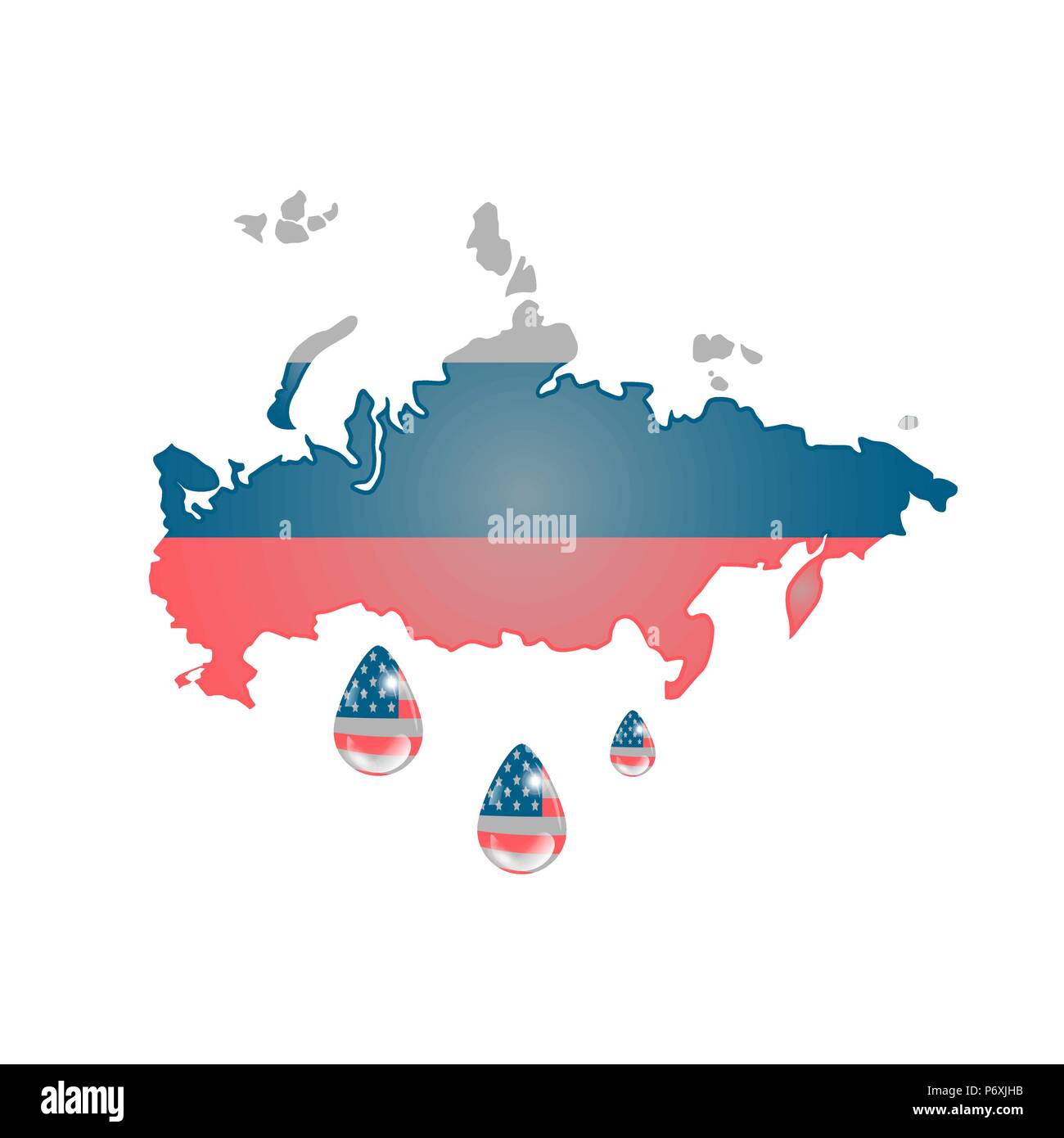 Illustration of Russia map with american flag water drops Stock Vector ...