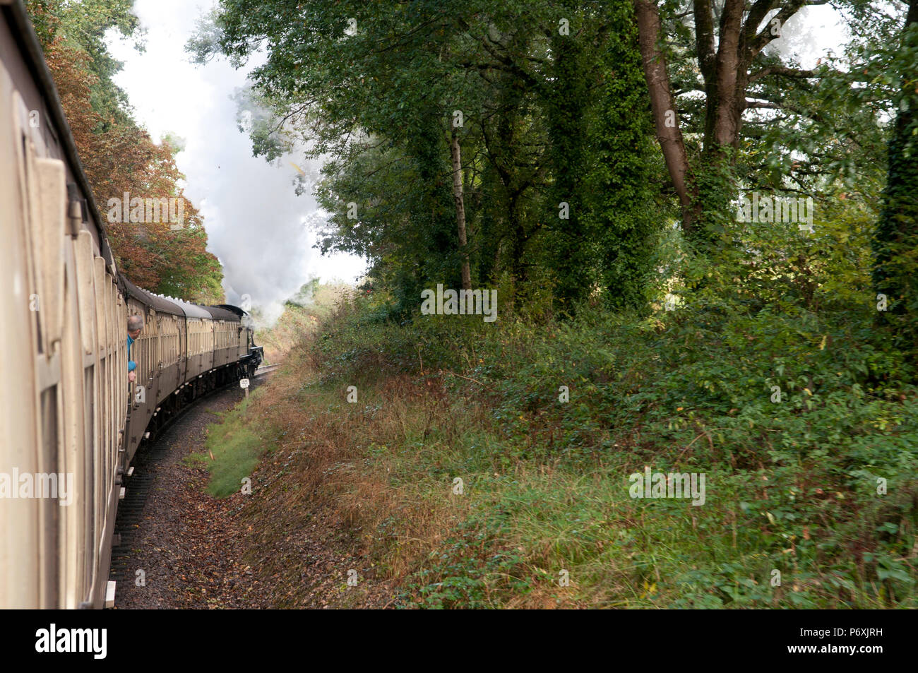Historic Steam Train travelling through countryside, West Somerset ...