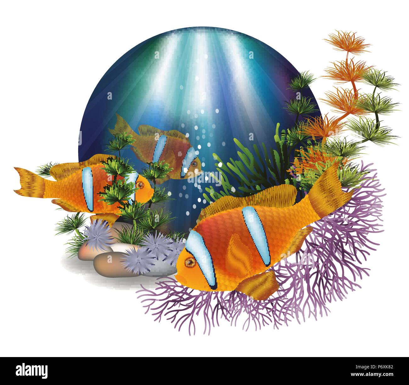 Underwater card with Clown Anemonefish, vector illustration Stock ...