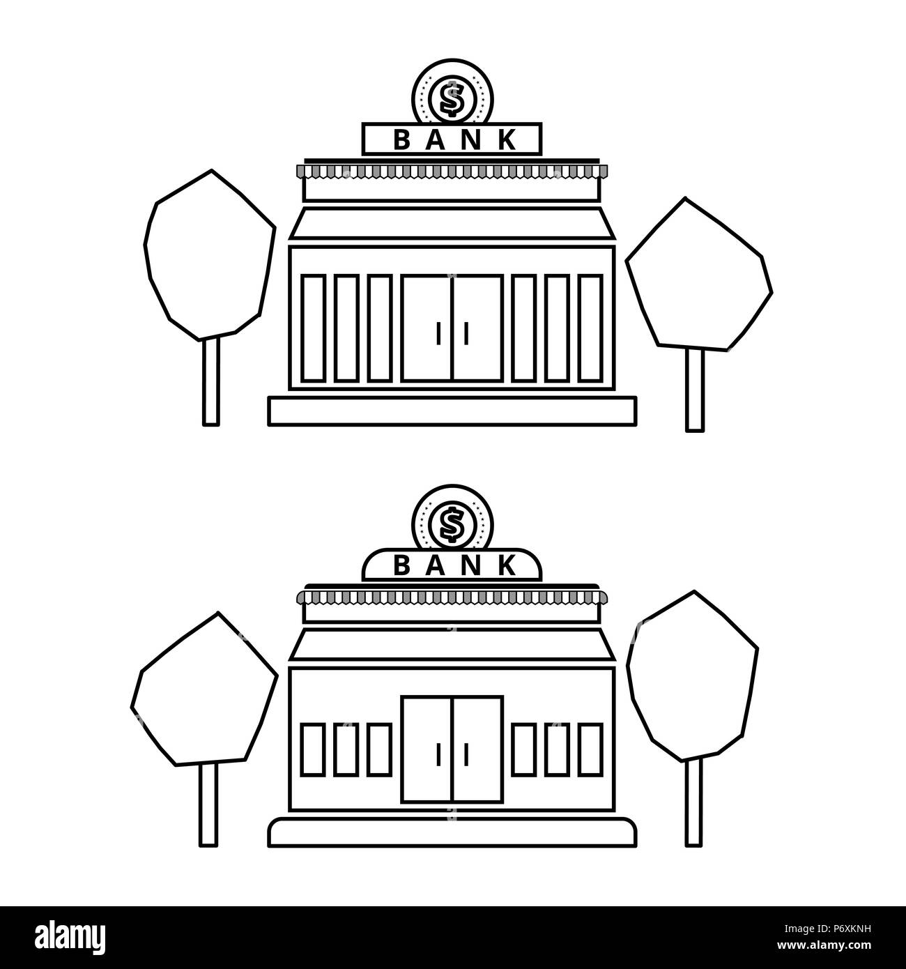 outlined Bank building icon set or illustrations Stock Vector Image ...