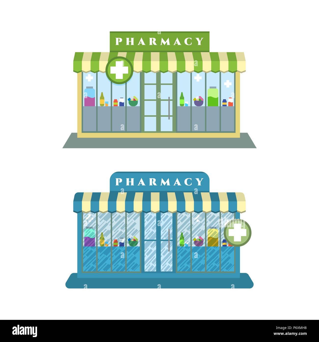 Pharmacy shop icon set in flat design style Stock Vector Image & Art ...