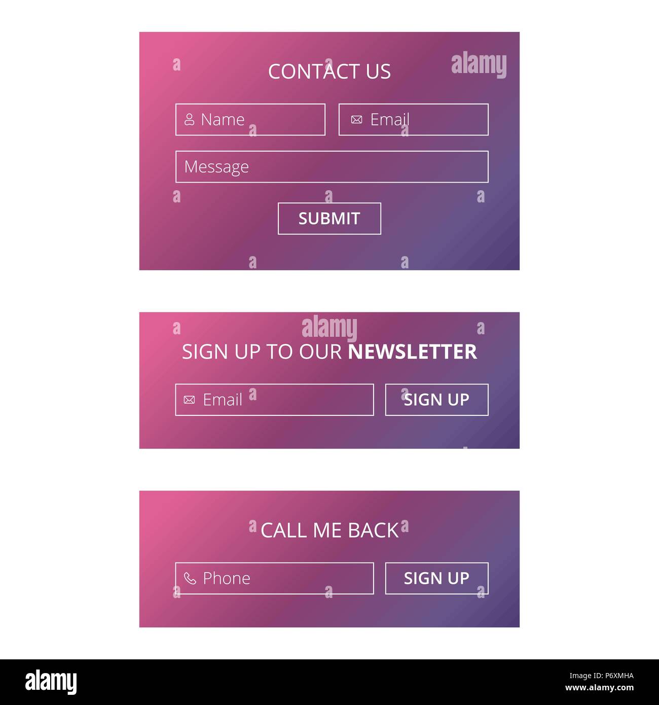 Website contact and sign up forms on a gradient pink background Stock ...
