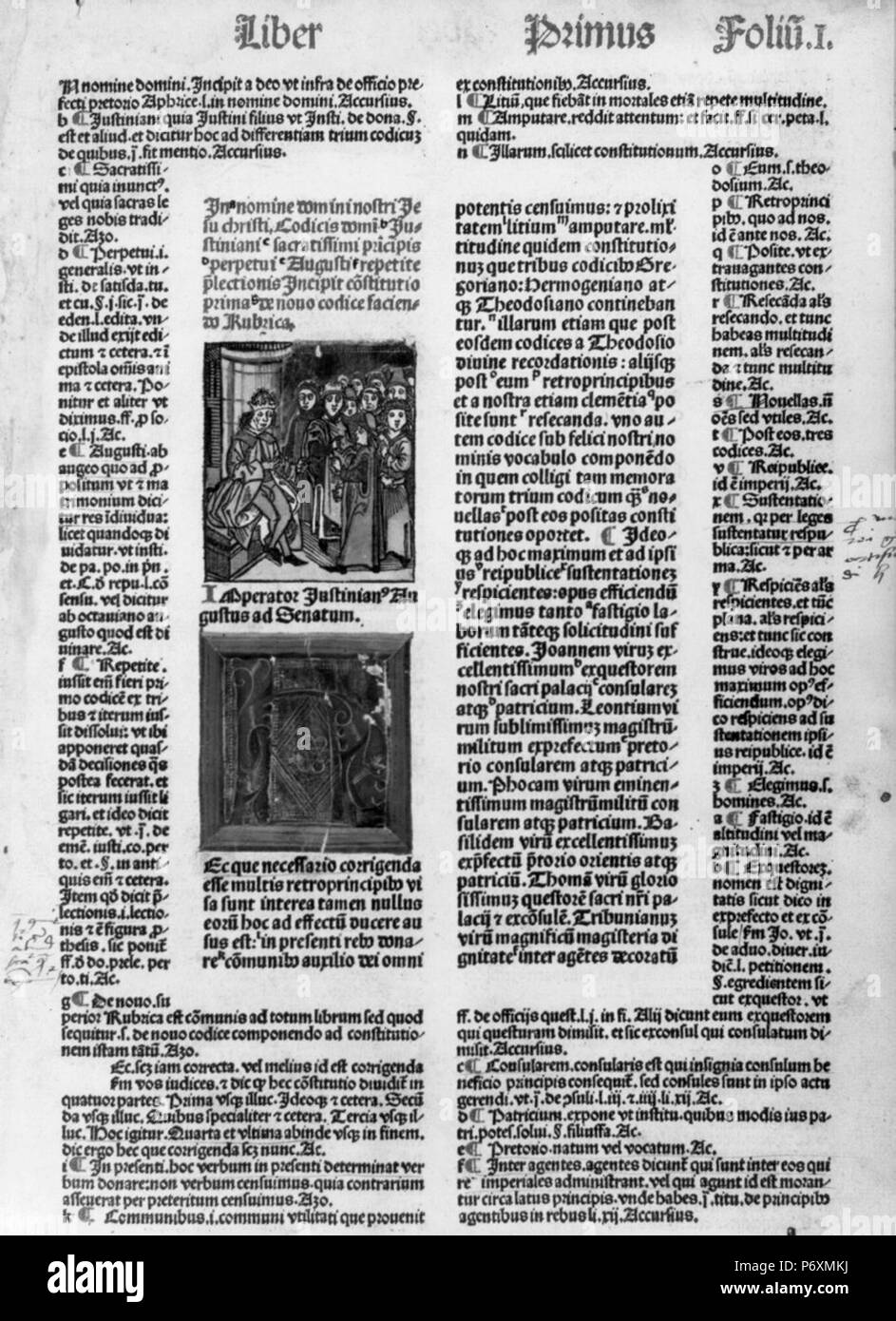 1st page of 1488 Nuremberg ed. of Codex (Corpus juris civilis Stock ...