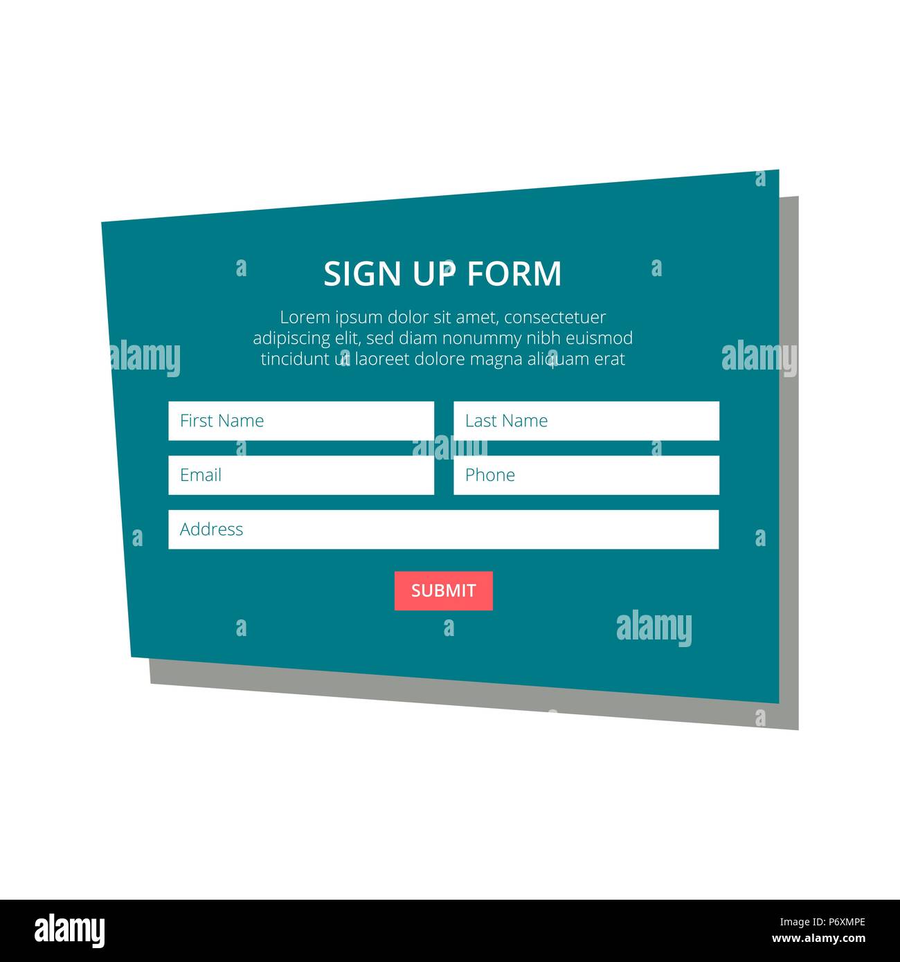 Sign up form in a flat design style on an emerald green background ...