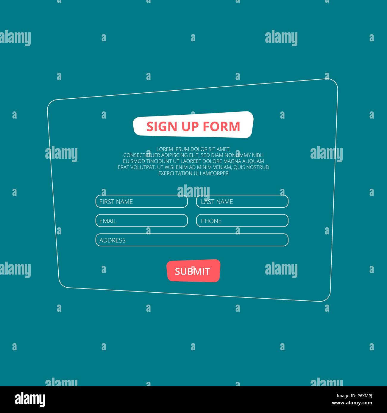 Sign up form in a flat design style on an emerald green background ...