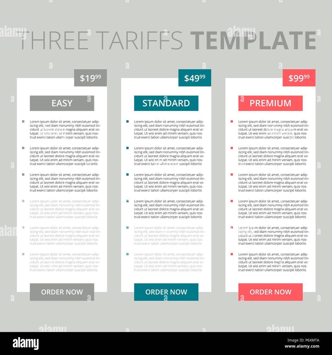 Price list, three tariffs for website or landing page Stock Vector ...
