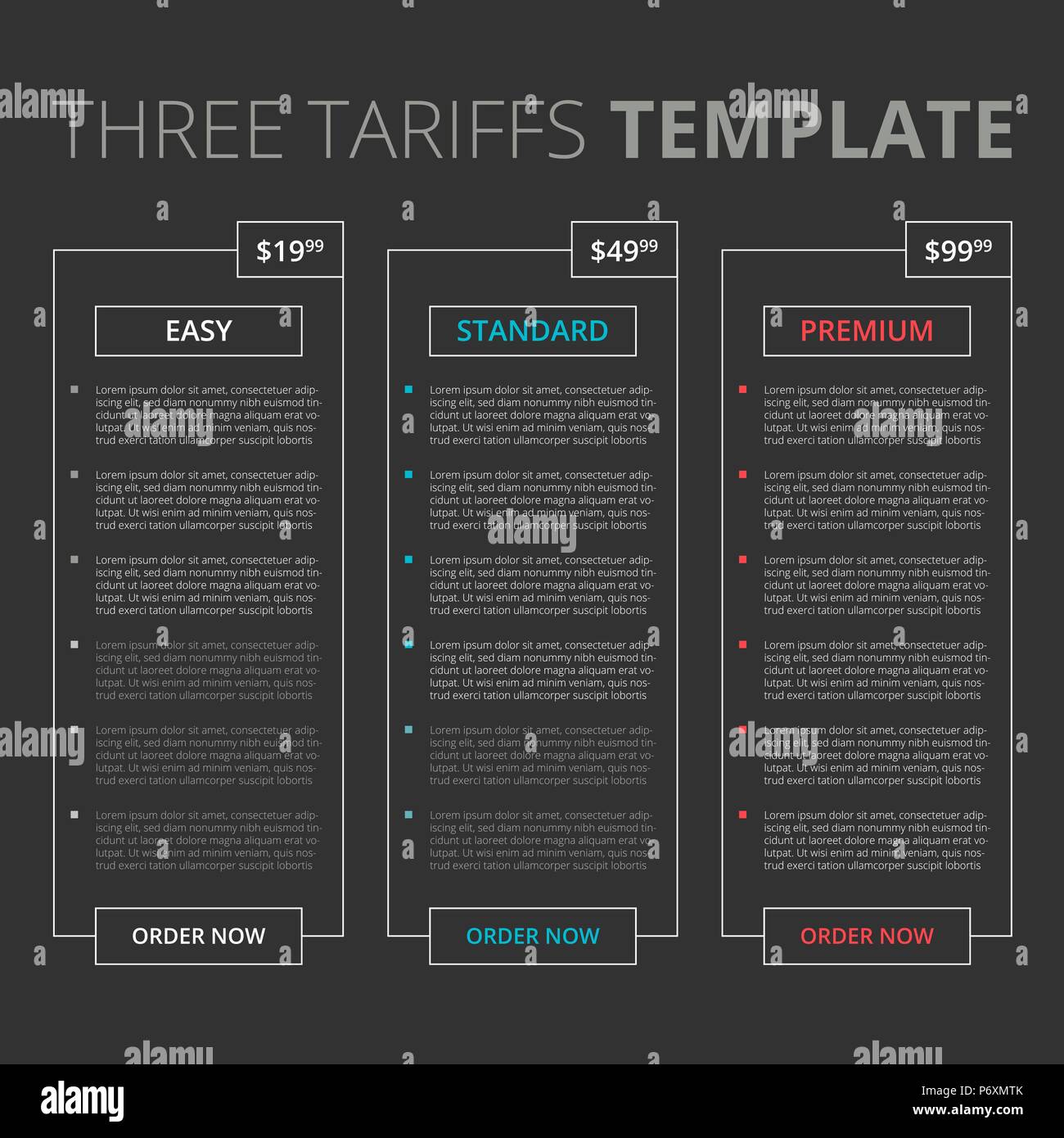 Price list, three tariffs for website or landing page Stock Vector ...