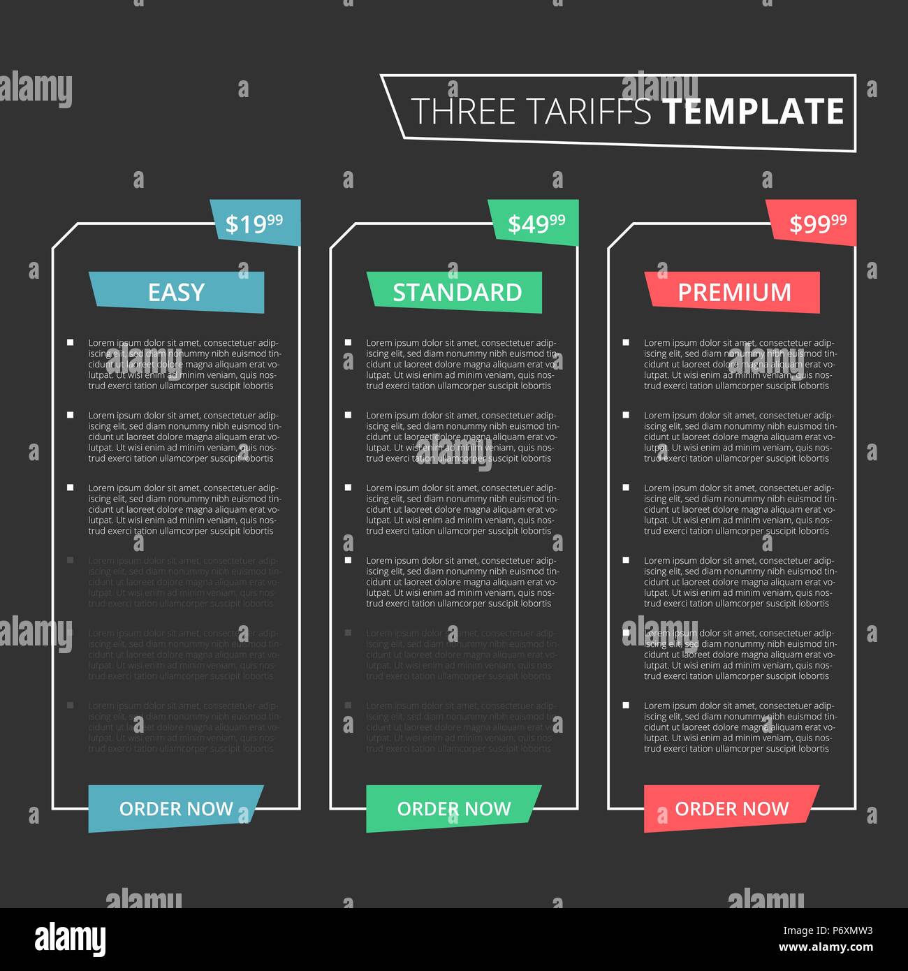 Price list, three tariffs for website or landing page Stock Vector ...