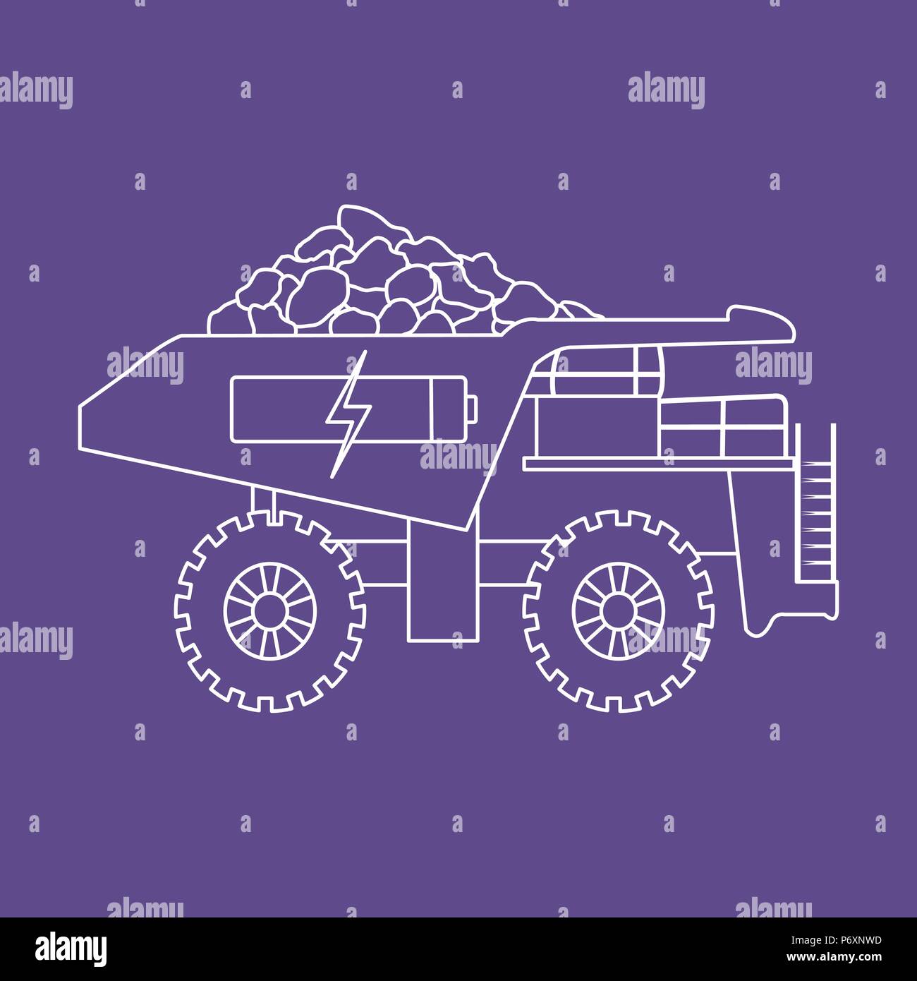 Electric dumper with ore, battery, charge symbol. New transport eco ...